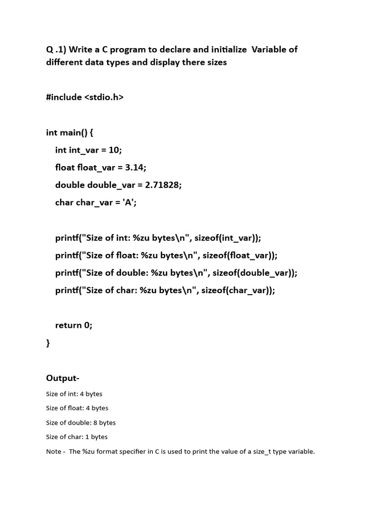 C Program Basics: Data Types & Operations | PDF | Integer (Computer Science) | Arithmetic