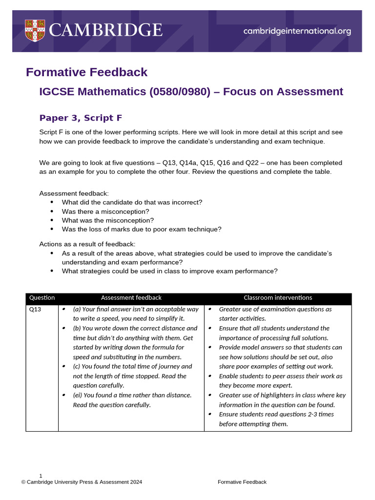 26 0580 0980 FOA Formative Feedback | PDF | Educational Assessment And Evaluation