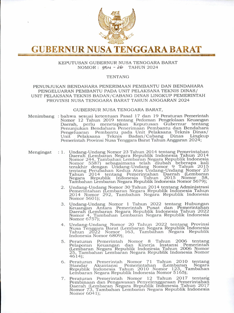 SK Penunjukan Bendahara Pembantu Pada Unit SKPD Ta.2024 | PDF