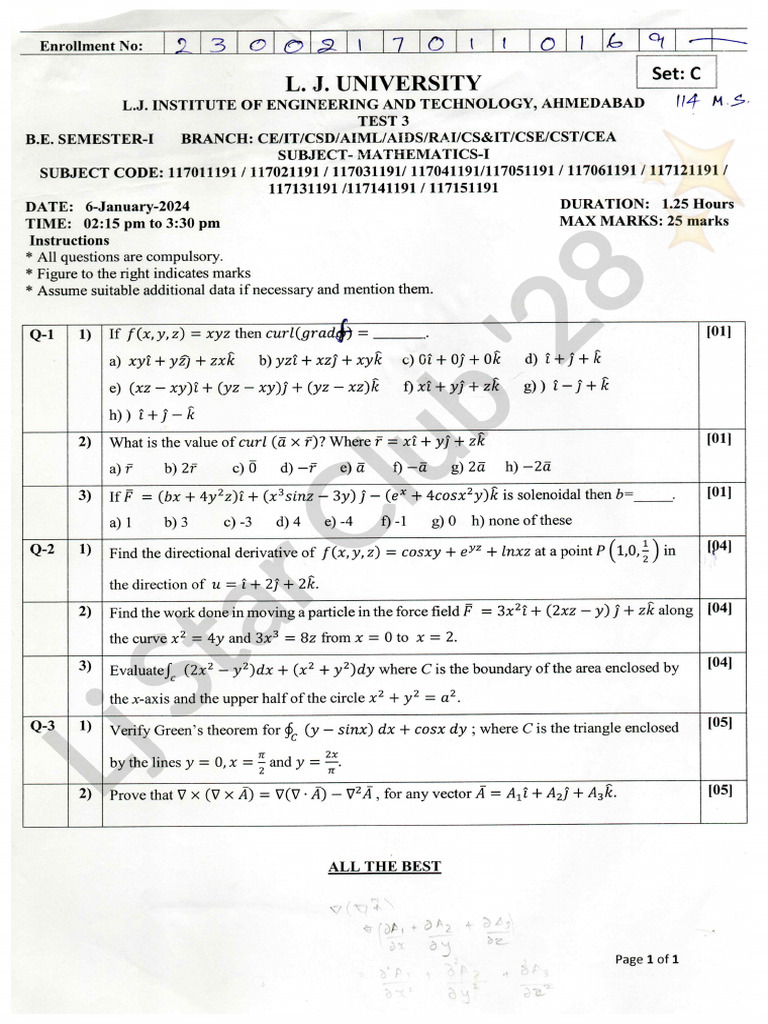 MATHS-I T3 PYQ 2023-2024 | PDF