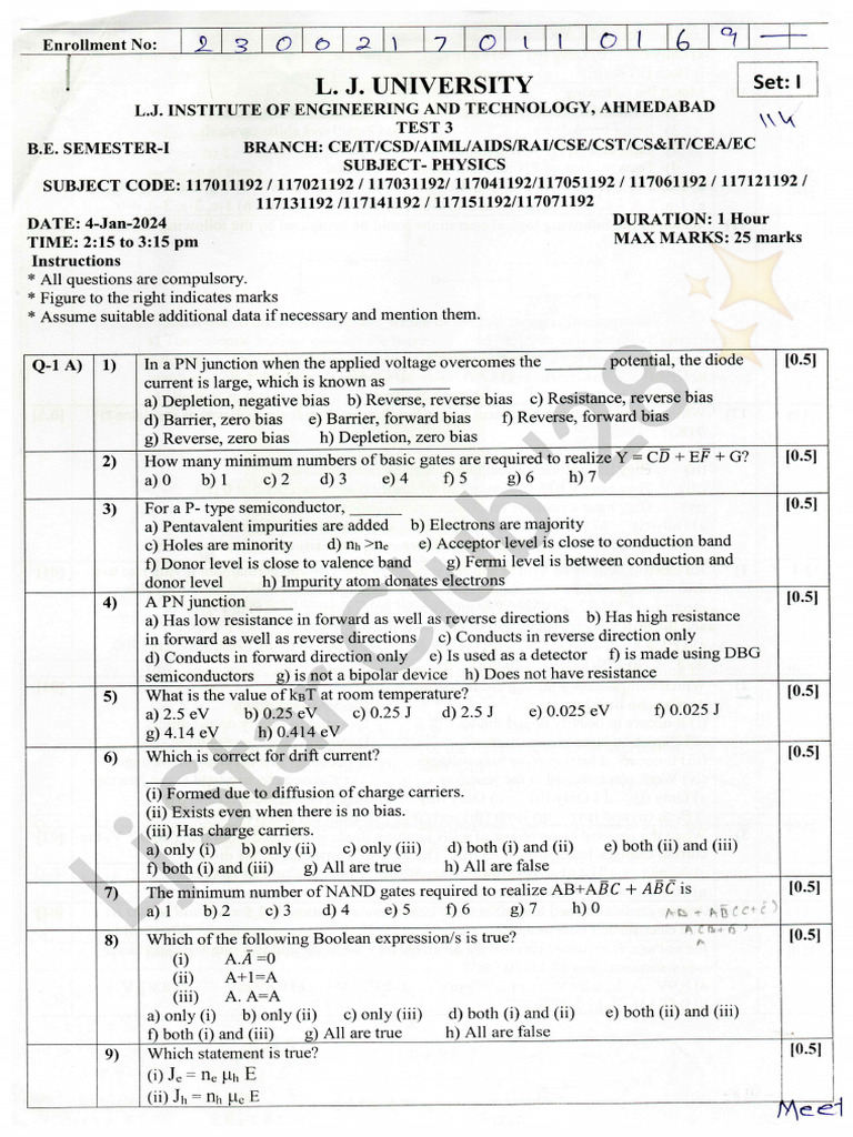 Physics T3 PYQ 2023-2024 | PDF