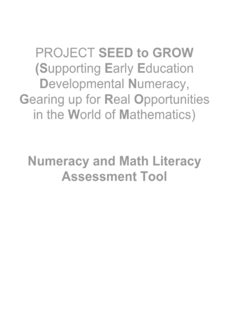 PROJECT SEED To GROW Numeracy and Math Literacy Assessment Tool 1 | PDF | Mathematics | Learning
