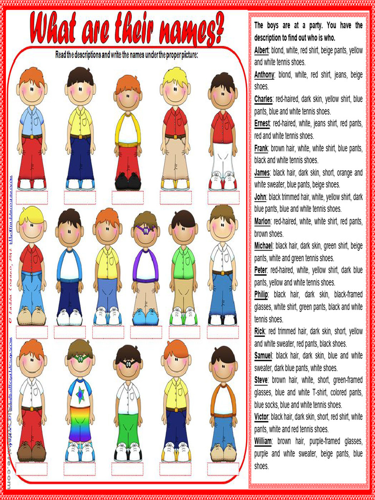 What Are Their Names? (Teacher's Handout Included) | PDF | Red Hair ...