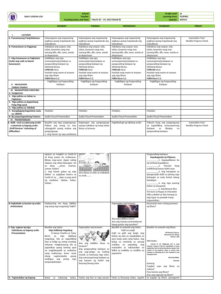 DLL Fil3 Q3 W6 | PDF