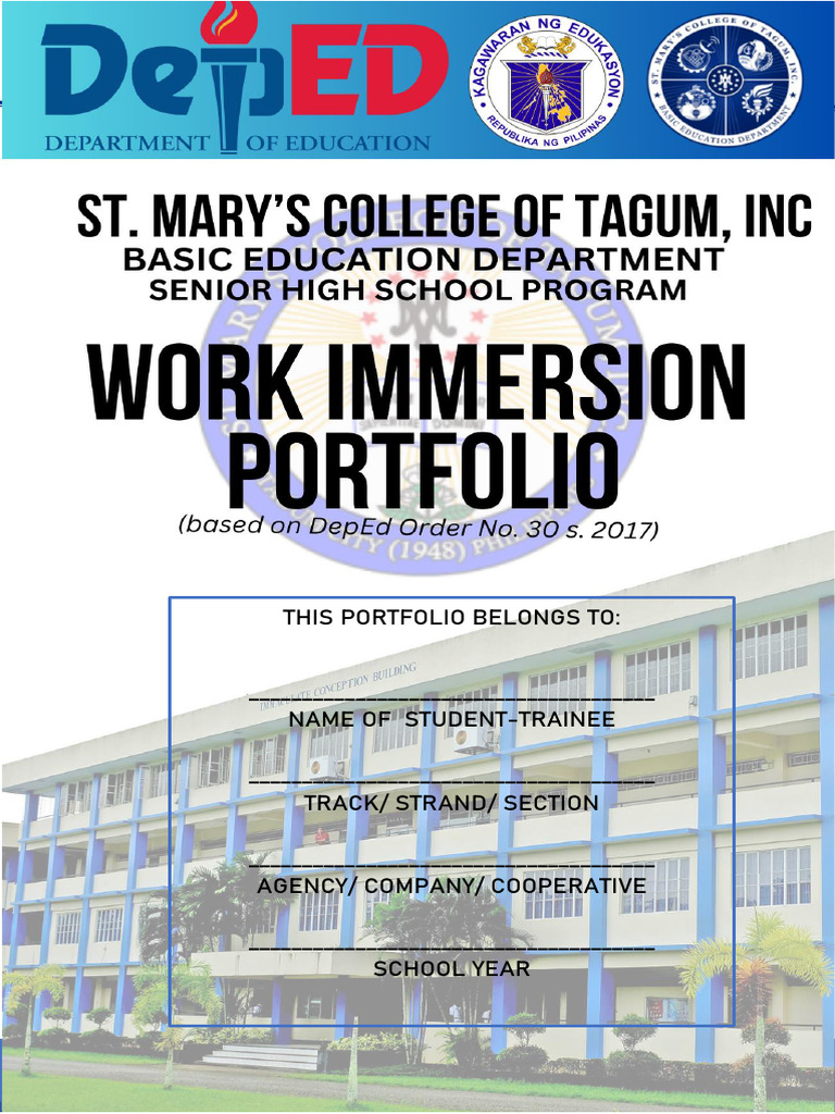 St. Mary's College Tagum Work Immersion Guide | PDF | Cognition | Learning