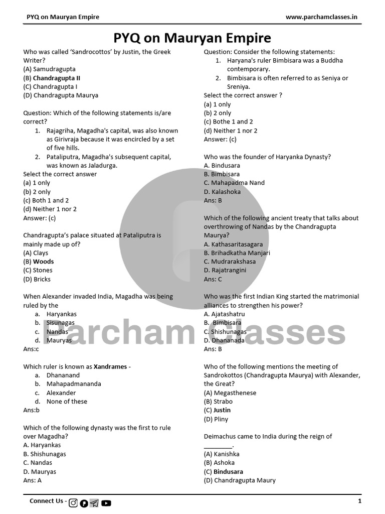PYQ On Mauryan Empire - 26071475 - 2024 - 07 - 13 - 23 - 42 | PDF ...