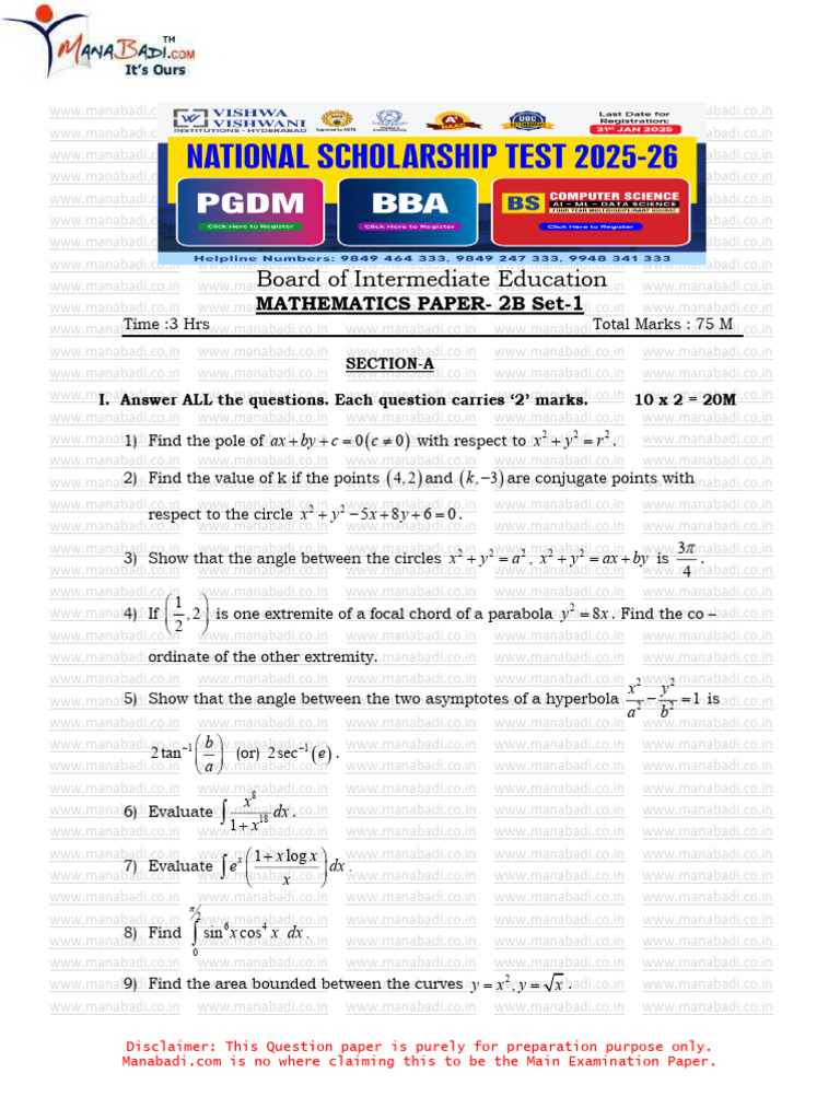 Inter 2nd Year Maths IIB Set-1 | PDF | Ellipse | Classical Geometry