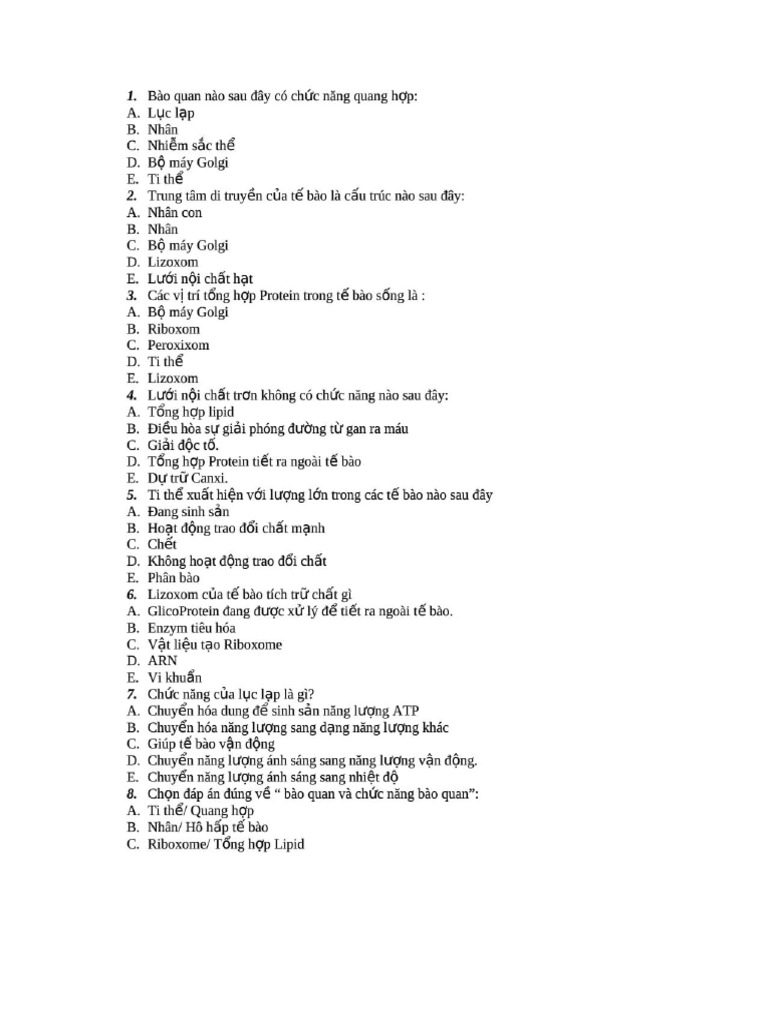 Trac Nghiem Sinh Hoc Dai Cuong | PDF