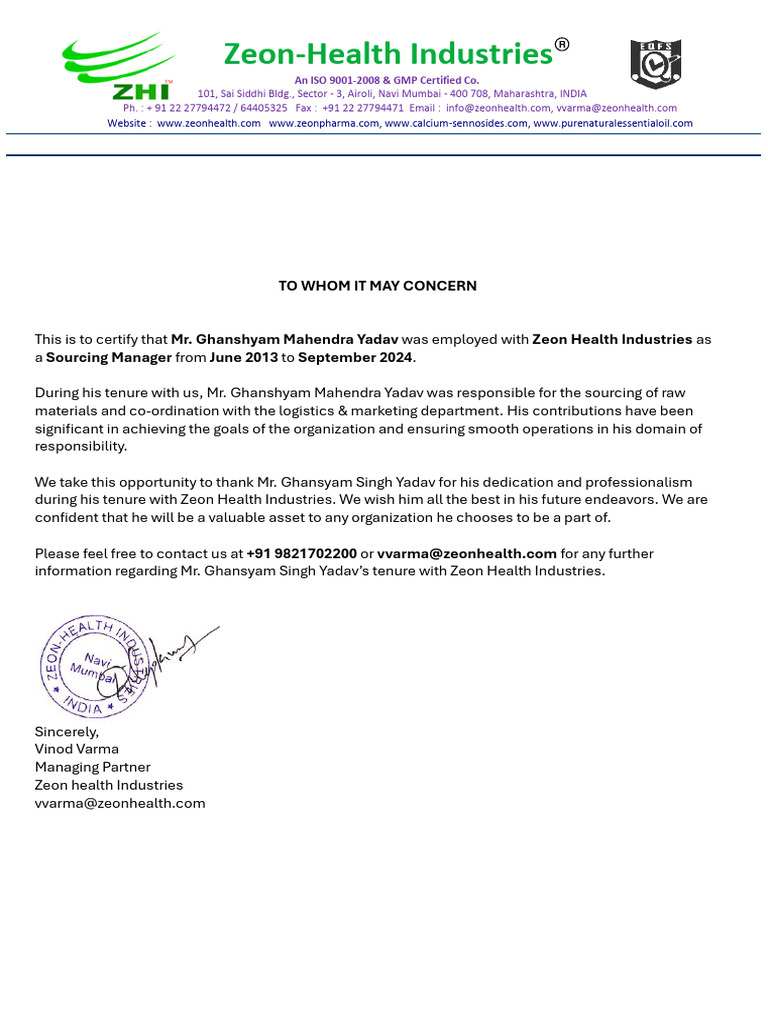 Ghansyam Experience Letter | PDF