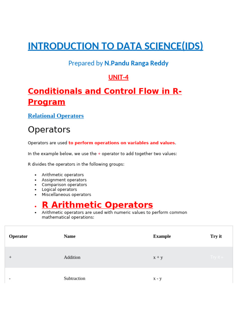 IDS-UNIT-4-FINAL (1) | PDF | Control Flow | Arithmetic