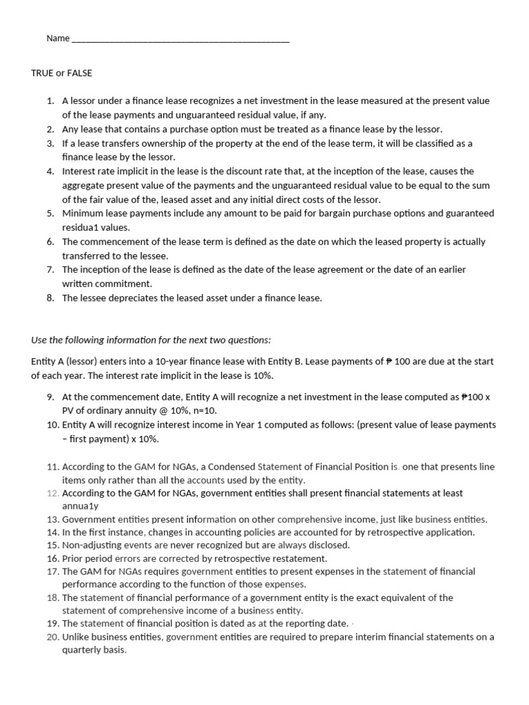 Quiz - Leases - FS | PDF | Lease | Present Value