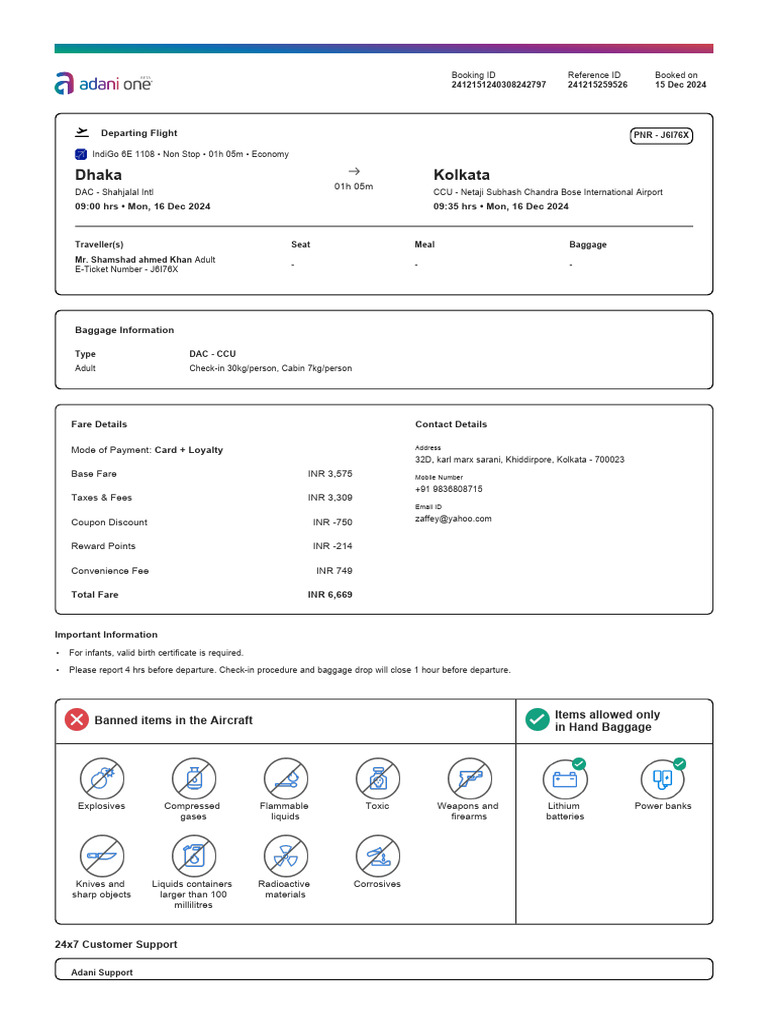IndiGo Flight 6E 1108 Details | PDF