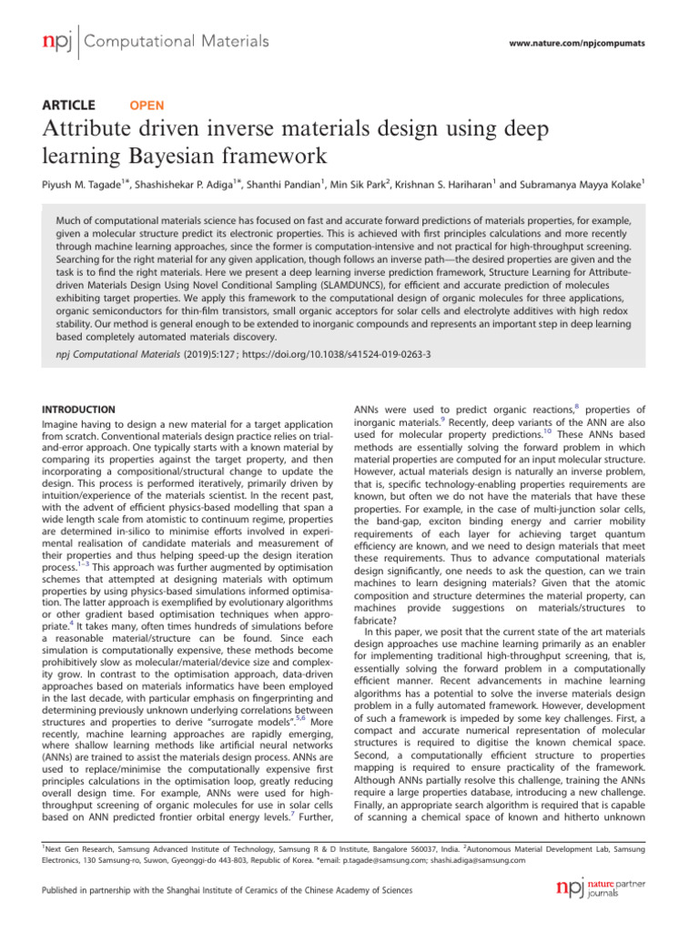 Tagade Et Al. - 2019 - Attribute Driven Inverse Materials Design Using de | PDF | Machine ...