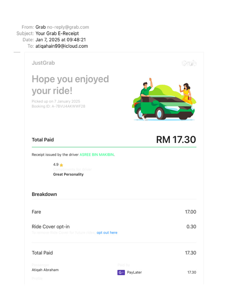 JustGrab Ride Receipt - 7 Jan 2025 | PDF