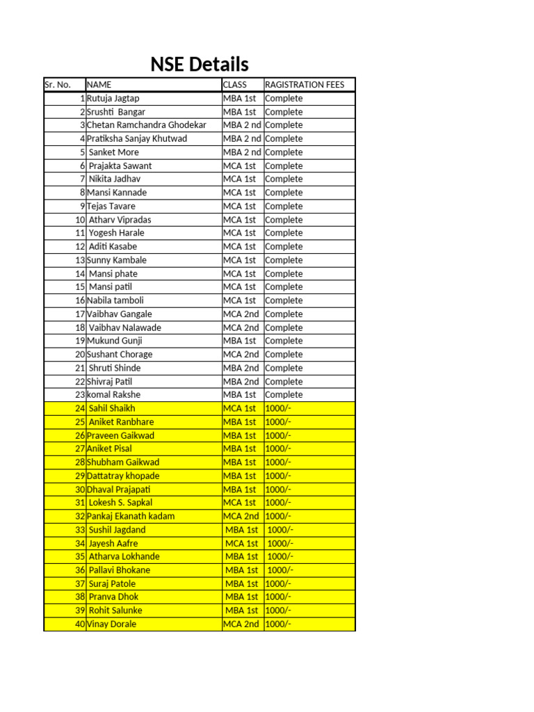 NSE Registration Fees Overview | PDF