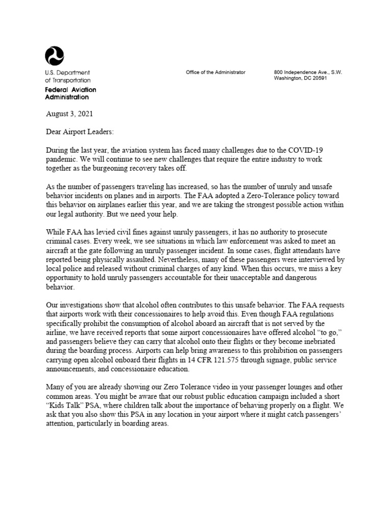 FAA Letter - To - Airports - FINAL - Signed | PDF | Federal Aviation ...