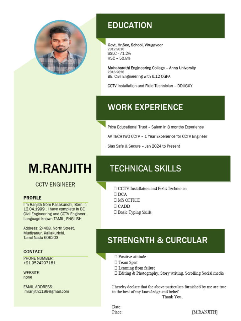 Resume M Ranjit H | PDF