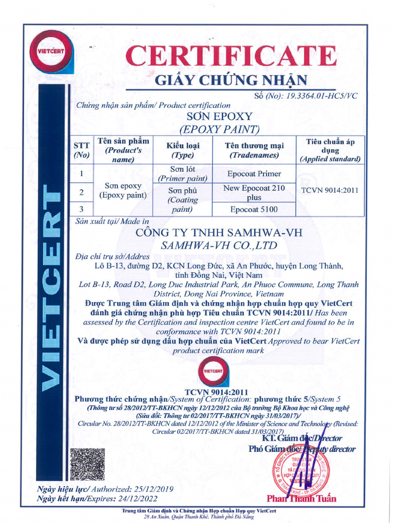 HỢP CHUẨN SƠN EPOXY- certificate standards | PDF