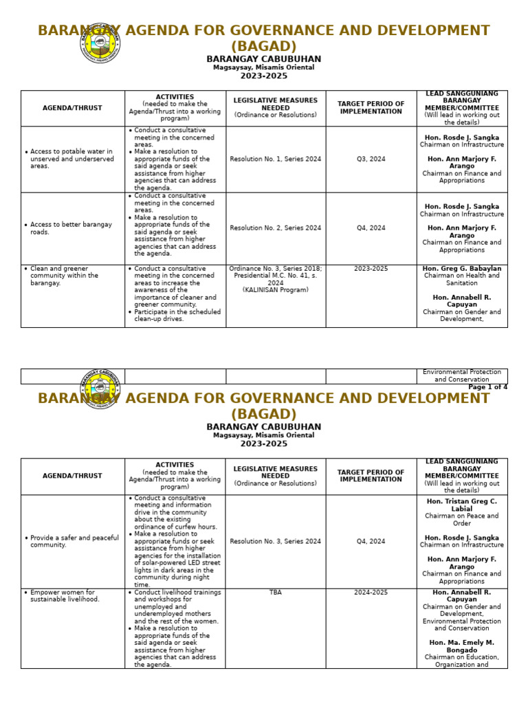 Barangay Cabubuhan Development Plan | PDF