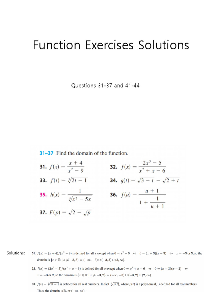 Function Exercises Solutions | PDF