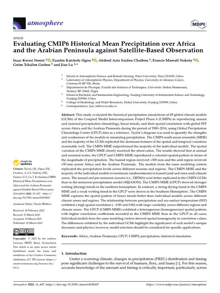 Evaluating CMIP6 Historical Mean Precipitation Over Africa and The Arabian Peninsula Against ...