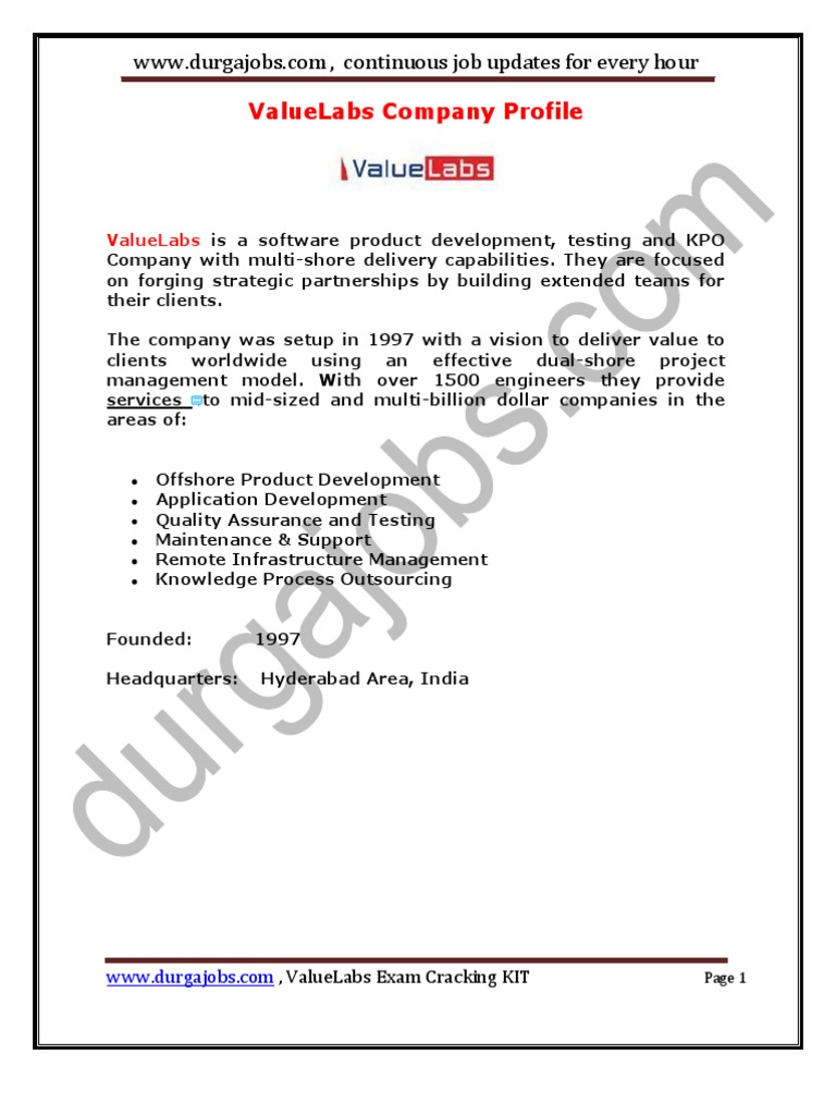 Value Labs Placement Papers | PDF