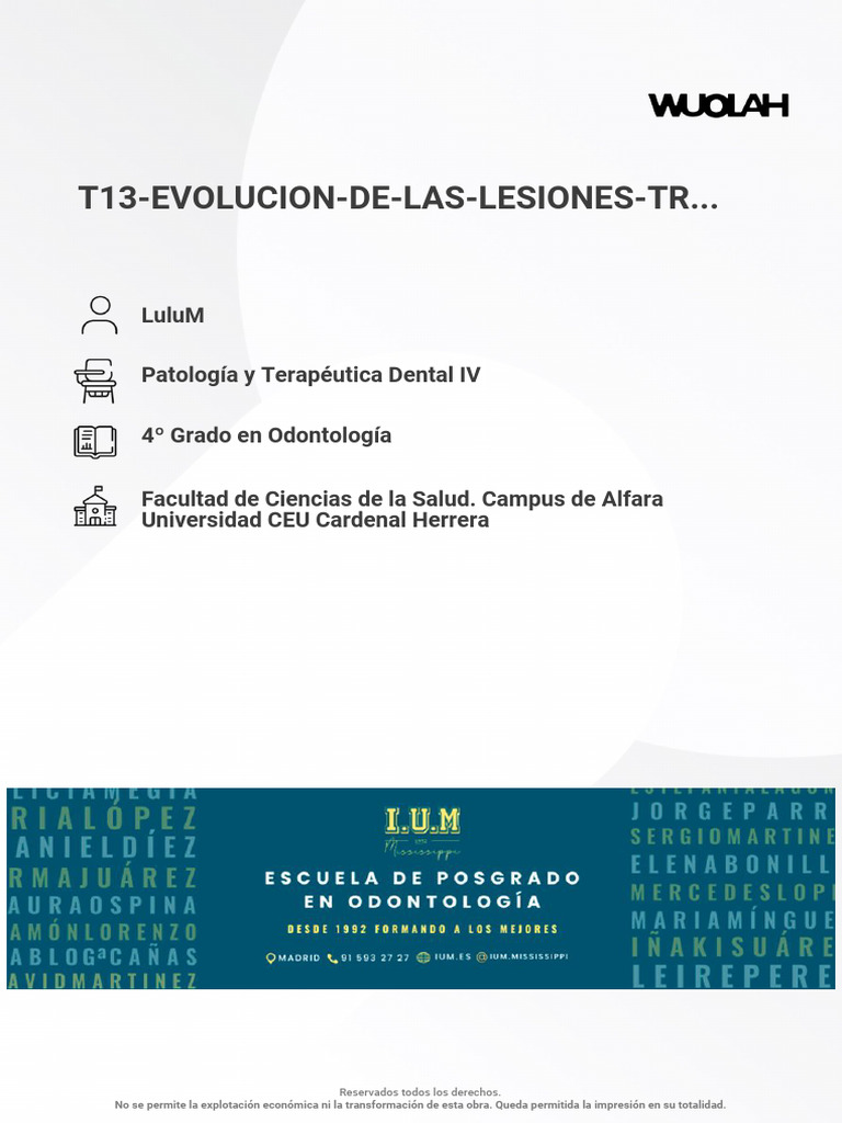 wuolah-free-T13-EVOLUCION-DE-LAS-LESIONES-TRAUMATICAS | PDF | Enfermedades y trastornos | Boca