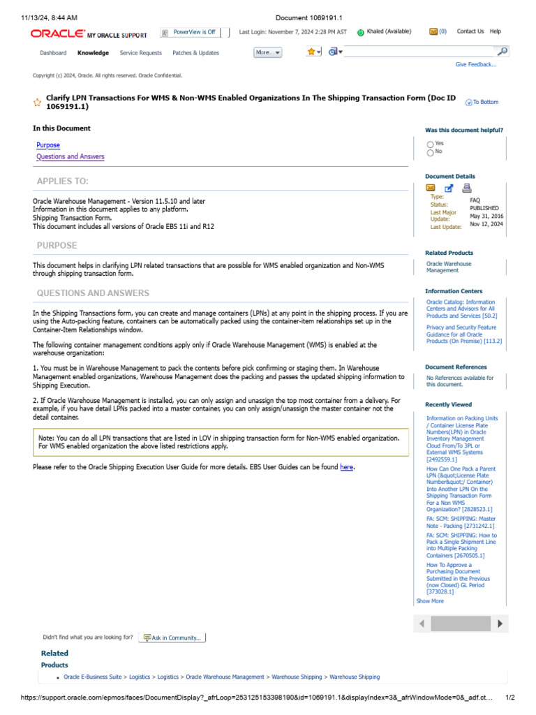 Clarify LPN Transactions For WMS & Non-WMS Enabled Organizations in The ...
