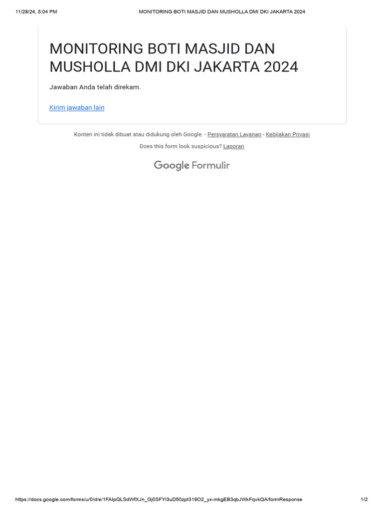 Monitoring Boti Masjid Dan Musholla Dmi Dki Jakarta 2024 Depan | PDF