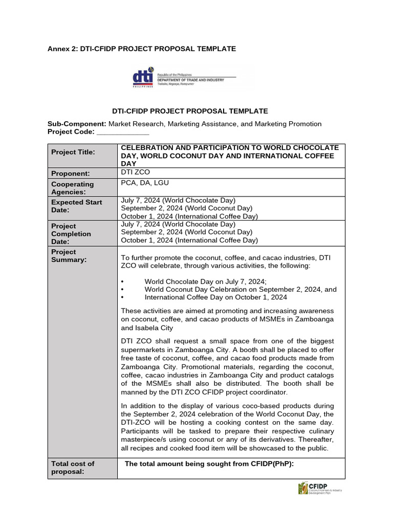 DTI Project Proposal for Food Day Celebrations | PDF