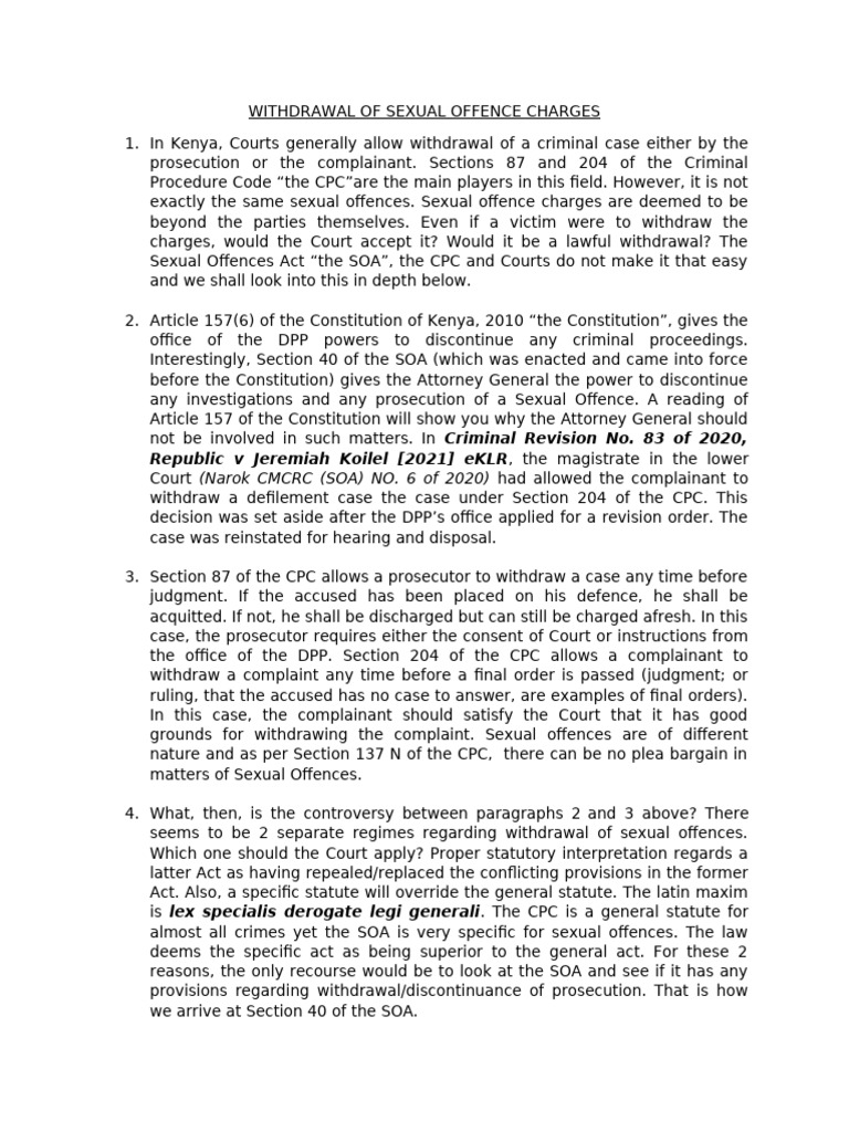 Withdrawal of Sexual Offence Charges | PDF | Prosecutor | Attorney General