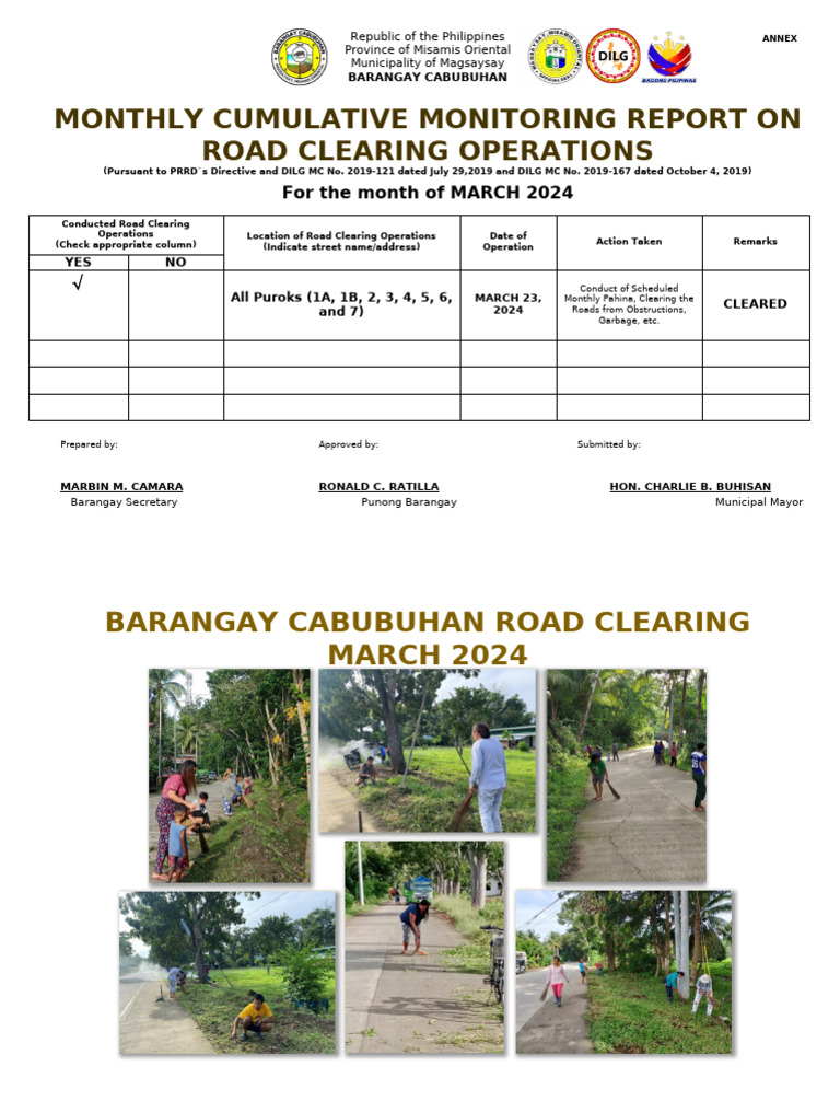 Road Clearing Report - March 2024 | PDF
