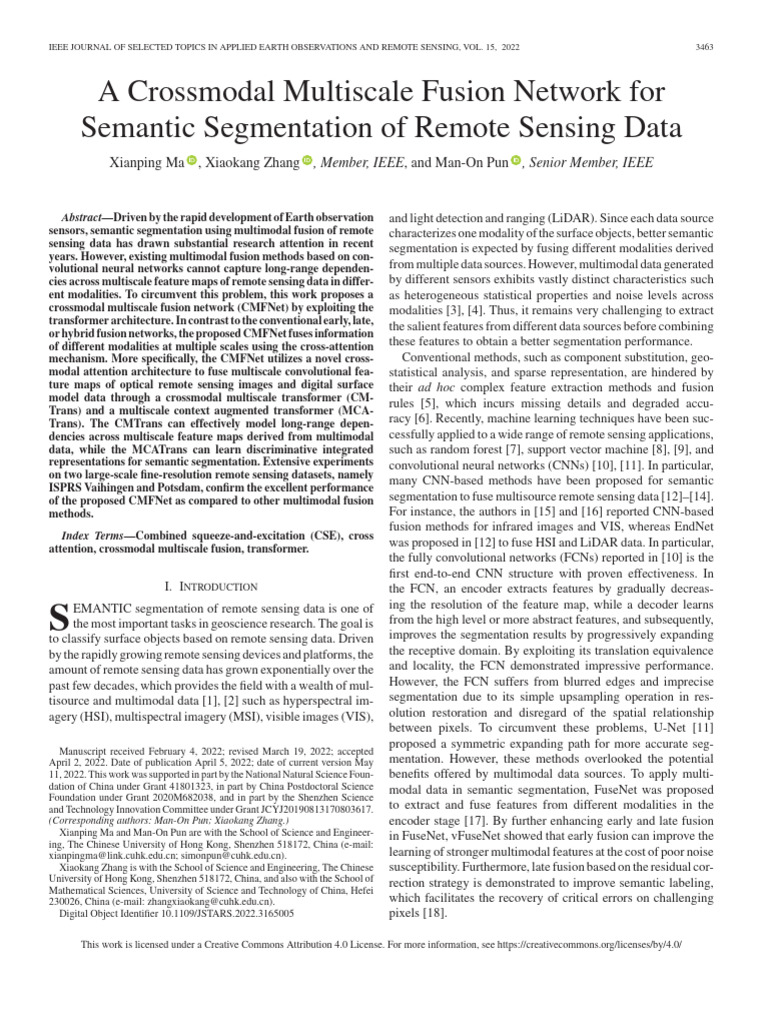 A Crossmodal Multiscale Fusion Network For Semantic Segmentation of Remote Sensing Data | PDF ...