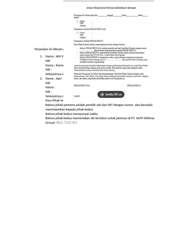 SURAT PERJANJIAN PINJAM SKT TANAH | PDF