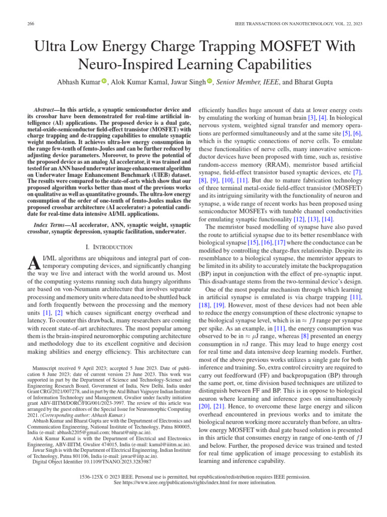 Ultra Low Energy Charge Trapping MOSFET With Neuro-Inspired Learning Capabilities | PDF | Field ...