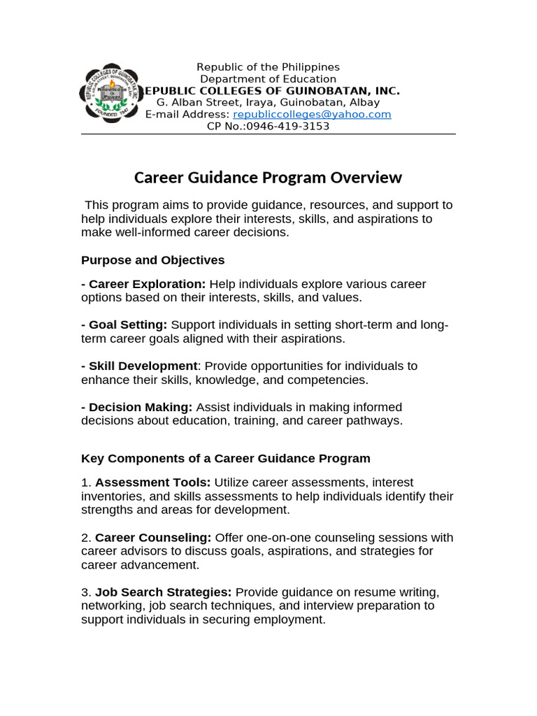 Career Guidance Program Overview | PDF | Business | Behavior Modification