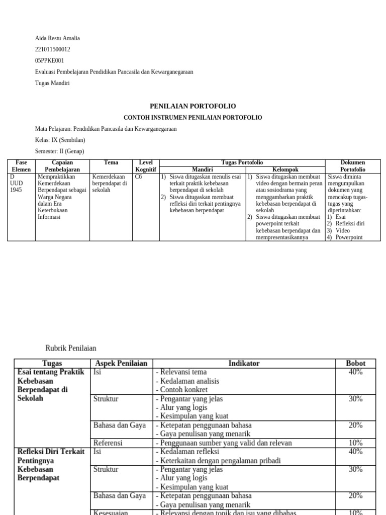 Aida Restu Amalia Tugas Penilaian Portofolio | PDF