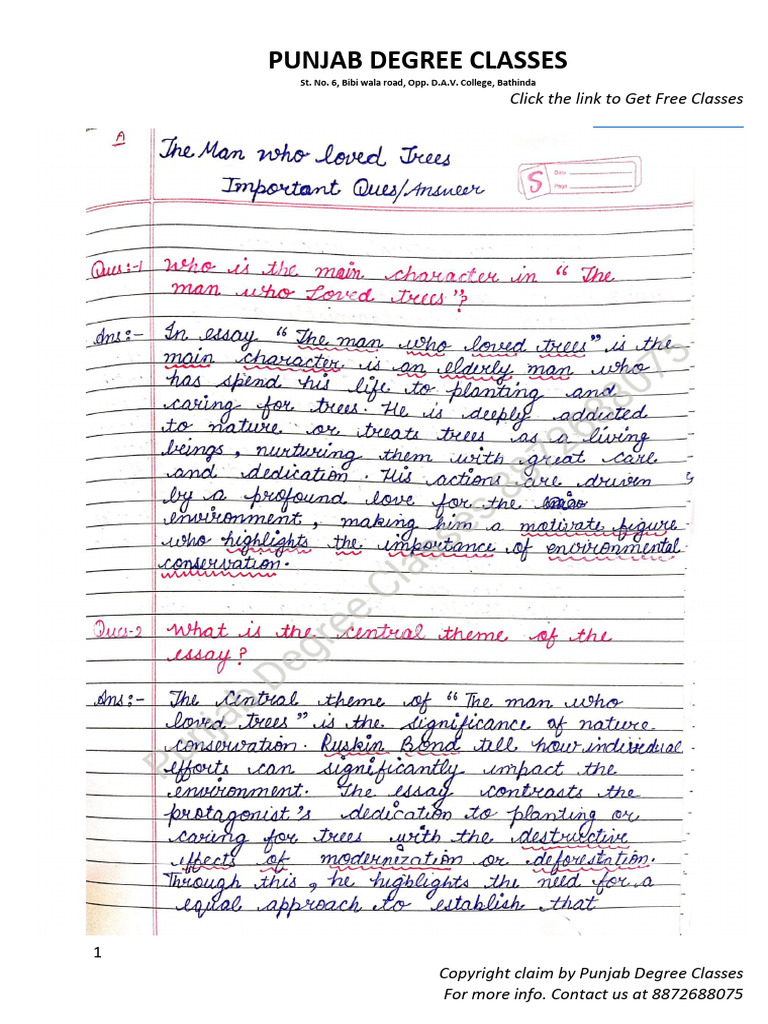 Questions on "The Man Who Loved Trees" | PDF