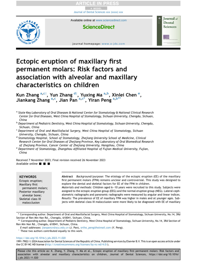 Ectopic Eruption of Maxillary First | PDF | Human Tooth | Mouth