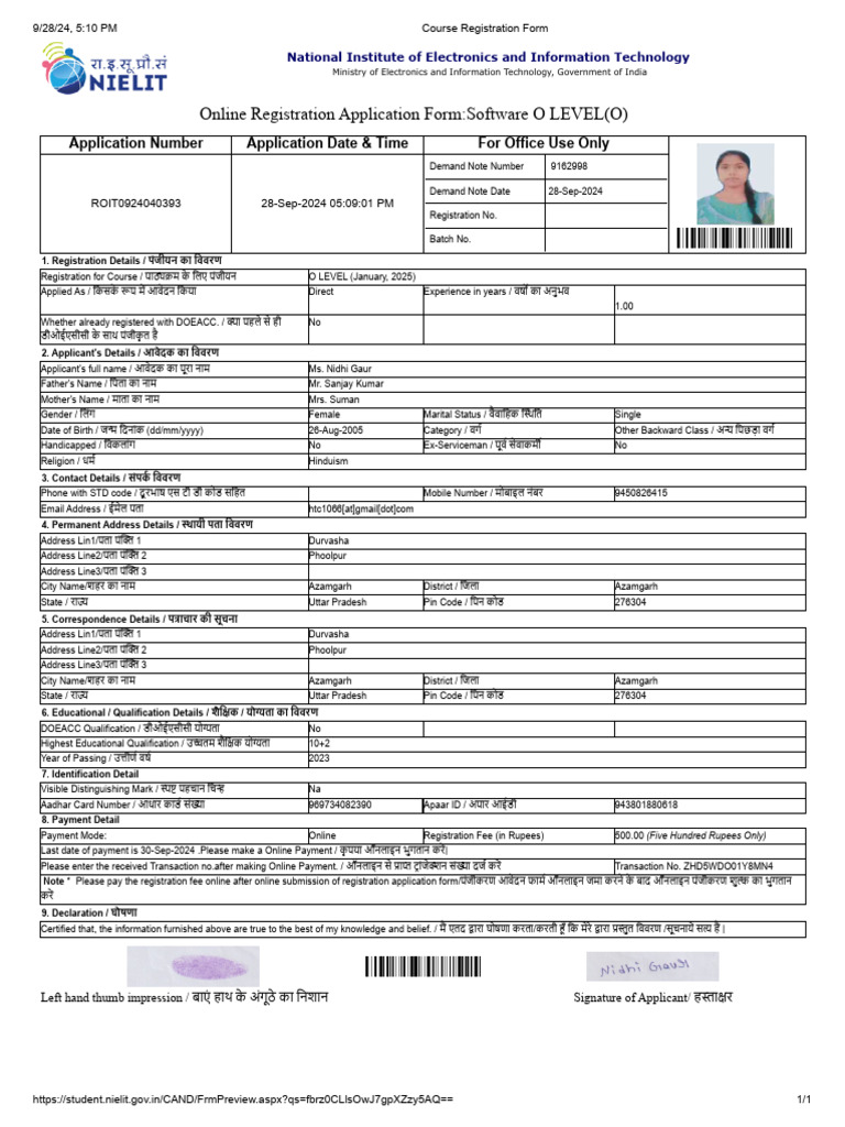 Course Registration Form | PDF