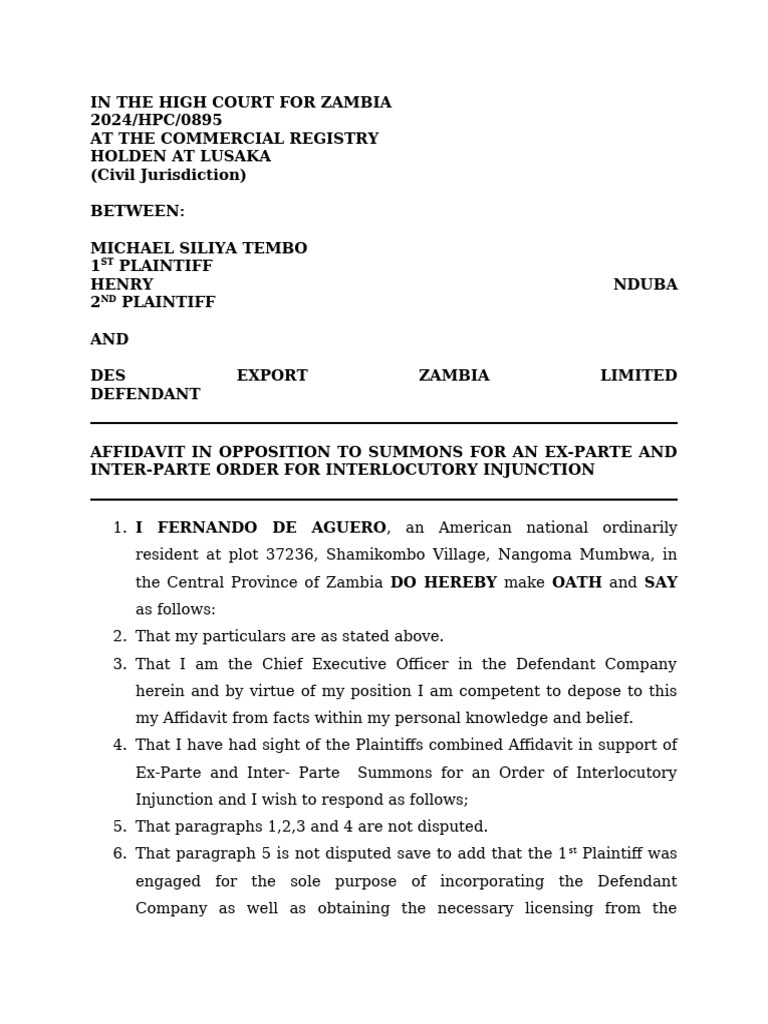 Affidavit in Opposition To Ex-Parte Interlocutory Injunction | PDF ...