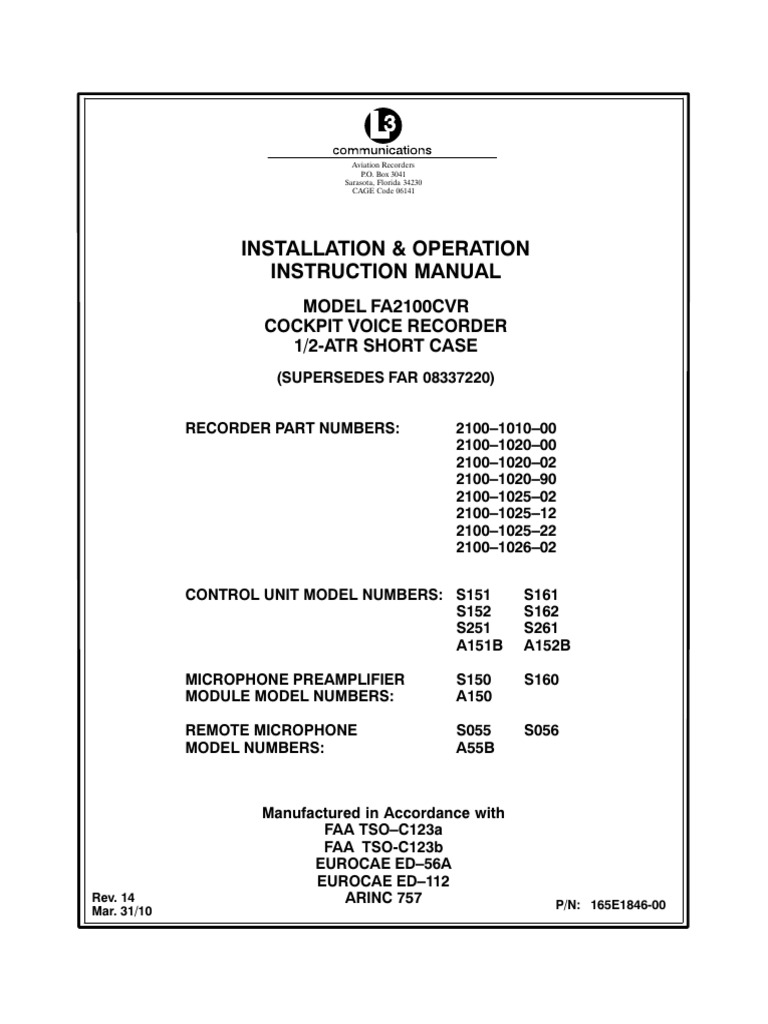 Installation Manual CVR | PDF | Electrostatic Discharge | Flight Recorder