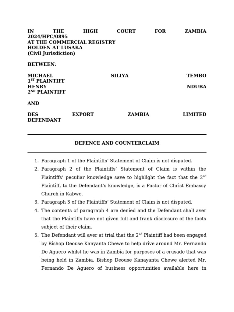 Defence and Counterclaim Overview | PDF | Cause Of Action | Damages