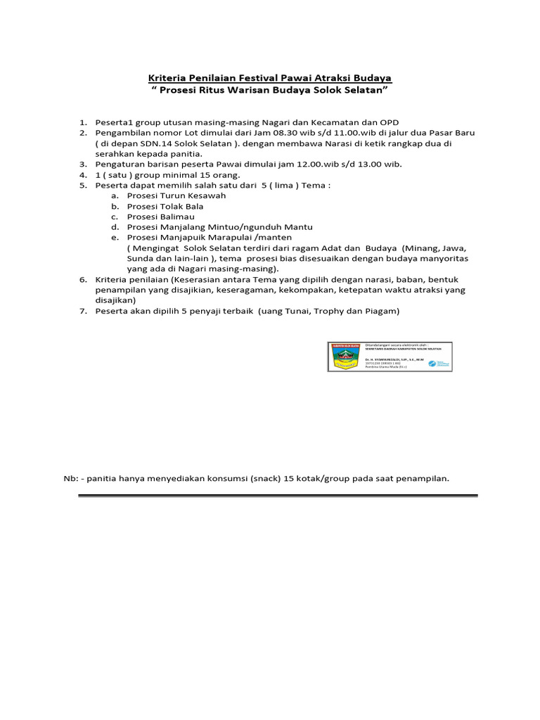 Kriteria Penilaian Festival Budaya Solok Selatan | PDF