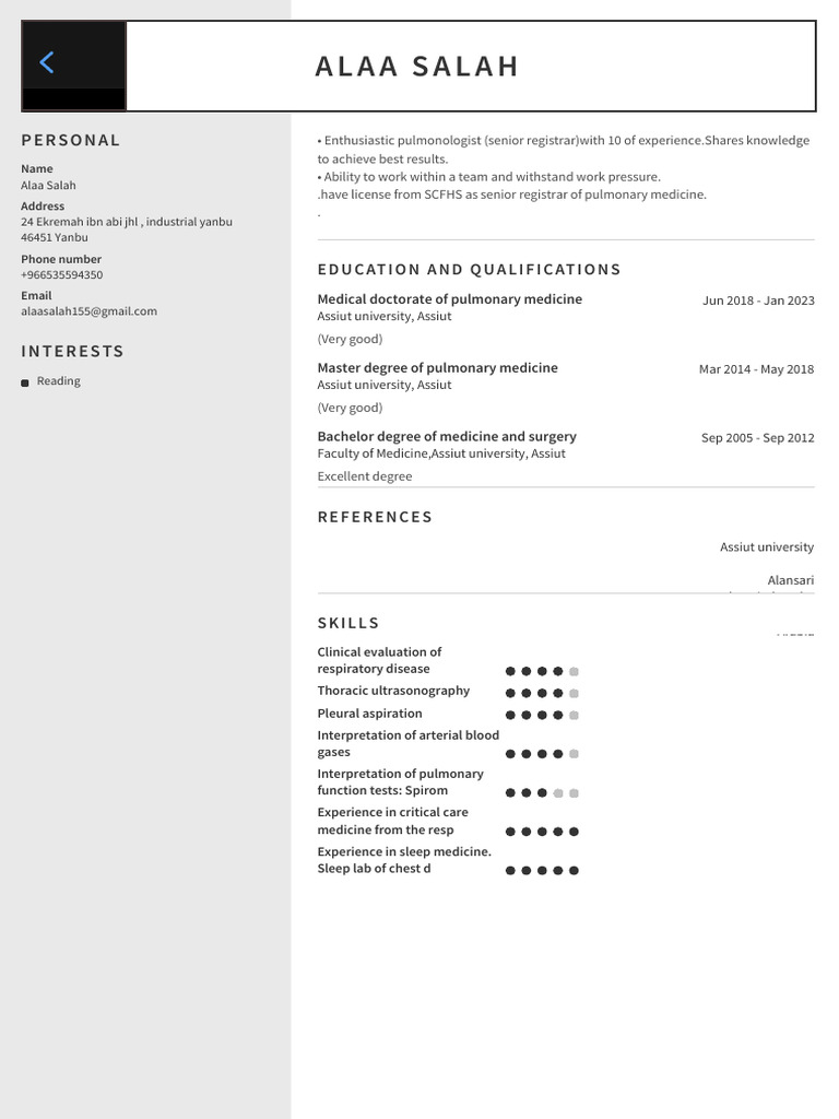 Alaa salah cv | PDF | Pulmonology | Medicine