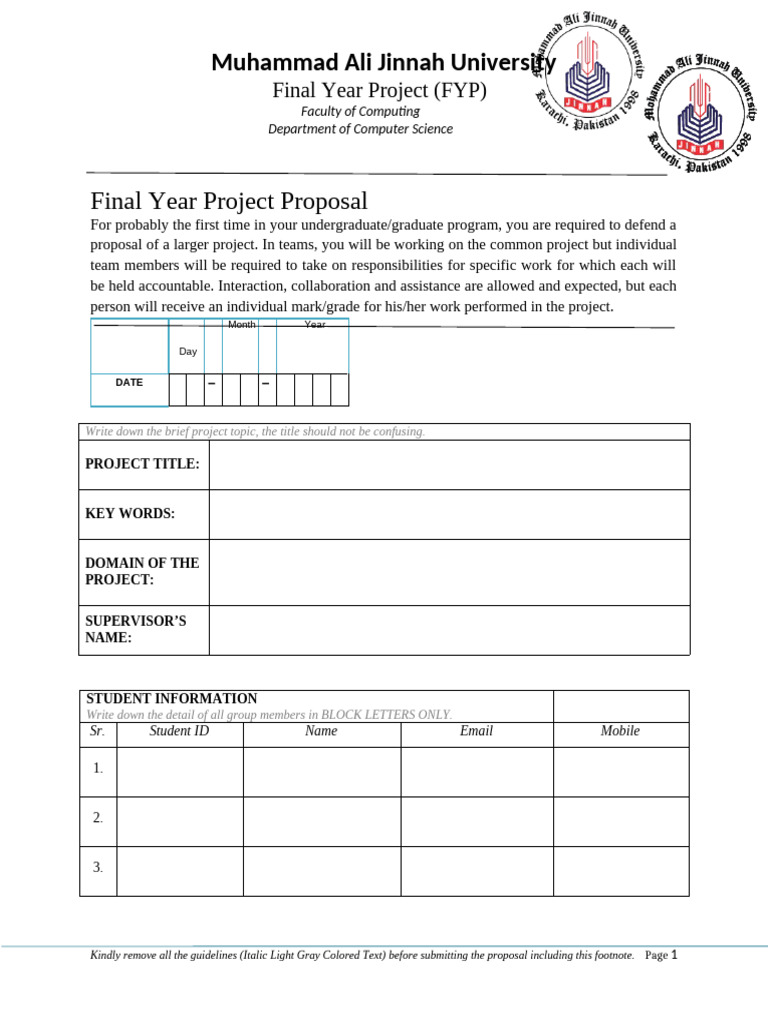 MAJU FYP Project Proposal template (1) | PDF | Note (Typography) | Computing