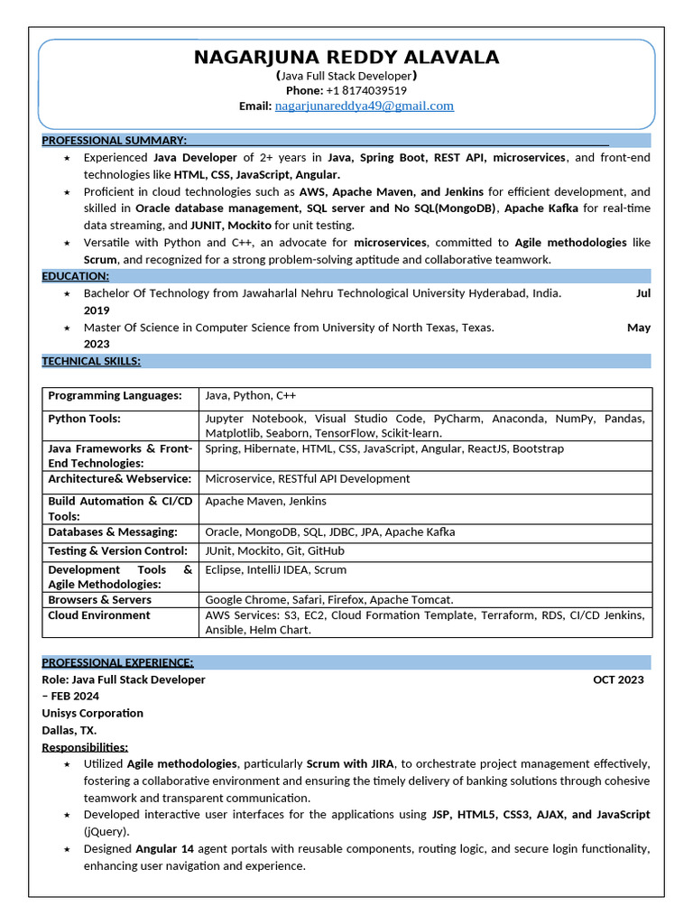 Nagarjuna Java Resume Pdf Databases Java Programming Language 8330