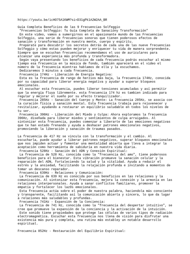 Guía Completa Beneficios de Las 9 Frecuencias Solfeggio | PDF | Frecuencia | Mente