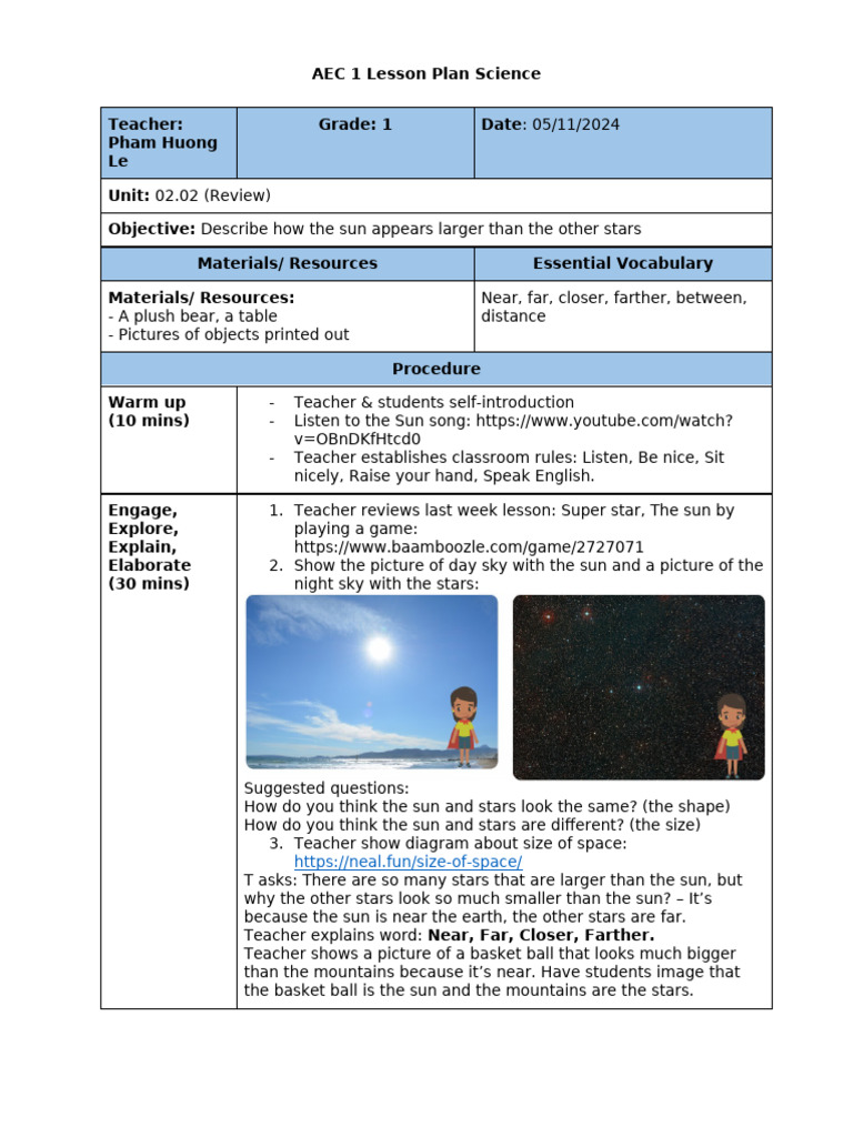 AEC 1 - Session 1 - Review about the Sun - 05.11 | PDF | Sun