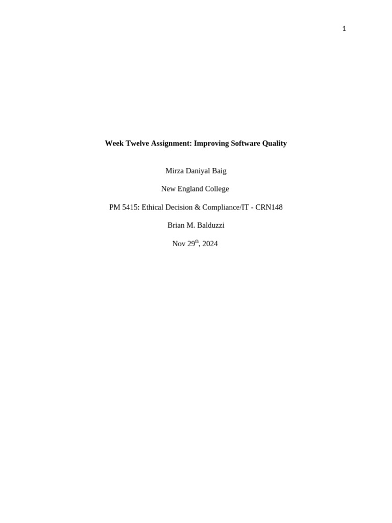 Week Twelve Assignment Improving Software Quality | PDF | Business